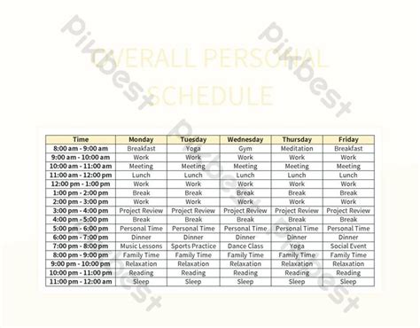 Optimizing Your Personal Schedule For Maximum Efficiency Excel Template Free Download Pikbest