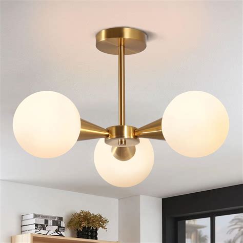 Betkas 3 Lights Semi Flush Mount Ceiling Light Fixture Brushed Gold