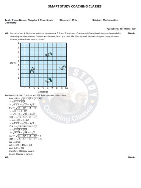 Solution Class10th Chapter 7 Coordinate Geometry Pdf Classical Geometry Euclidean Plane