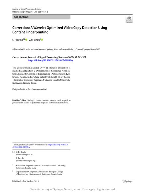 Correction A Wavelet Optimized Video Copy Detection Using Content