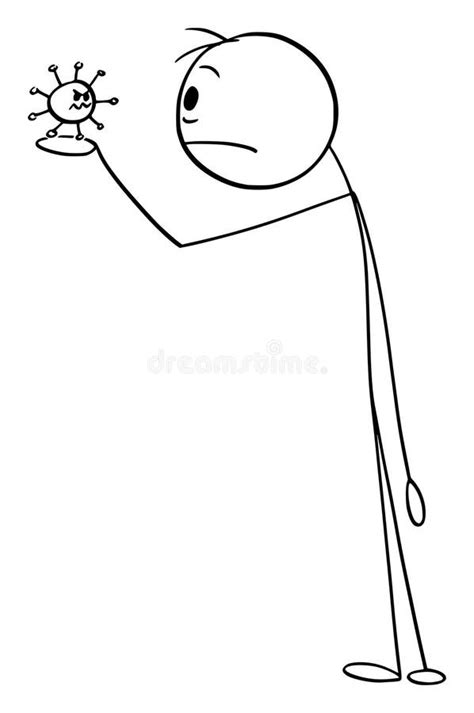 Person Or Scientist Looking At Microbe Vector Cartoon Stick Figure