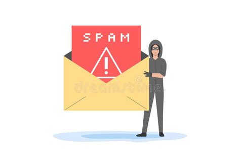 Concept Of Spamming Mailbox Cyber Crime And Hacker Attack Cheater In Face Mask Make Spam