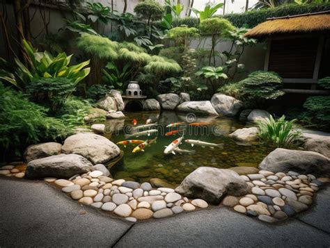 Serene Zen Garden With Koi Pond Stock Image Image Of Greenery Beauty