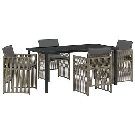 Modern Garden Dining Set 5 Pcs Grey Poly Rattan