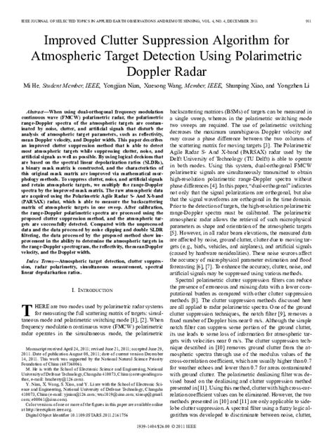 Pdf Advanced Clutter Suppression For Atmospheric Radar Detection