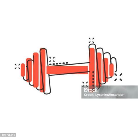 만화 스타일의 벡터 만화 아령 피트니스 체육관 아이콘입니다 바벨 컨셉 일러스트 픽토그램 보디 빌딩 스포츠 비즈니스 스플래시 효과 개념 건강한 생활방식에 대한 스톡 벡터 아트