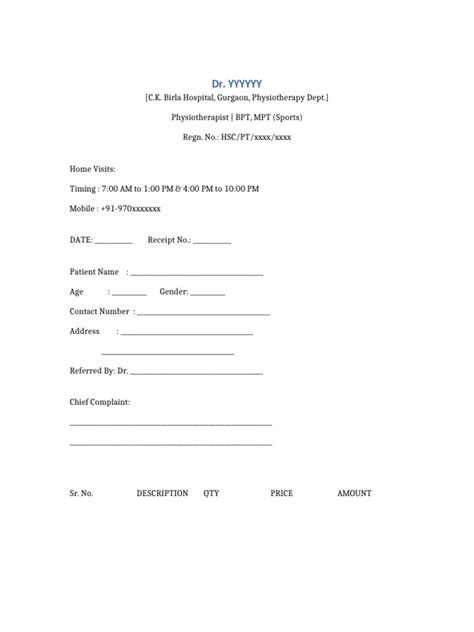 Physiotherapy Receipt Template Pdf