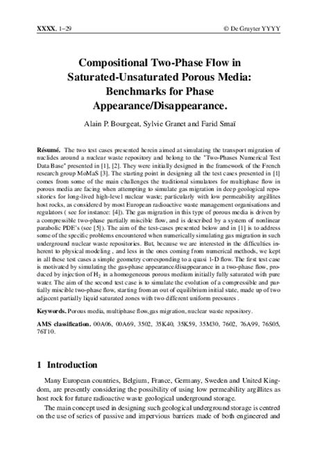Pdf Compositional Two Phase Flow In Saturated Unsaturated Porous Media Benchmarks For Phase