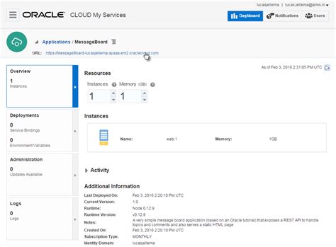 deploying a node js application to the oracle application container