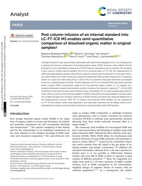 Pdf Post Column Infusion Of An Internal Standard Into Lc Ft Icr Ms Enables Semi Quantitative