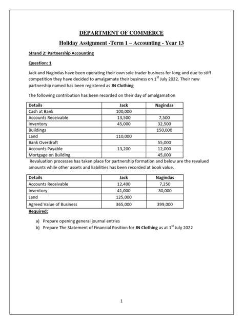 Holiday Assignment Year 13 Accounting Pdf Debits And Credits Personal Finance