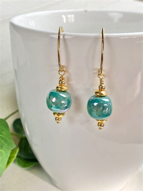 Kazuri Bead Earring Kazuri Jewelry Teal Earrings African Bead