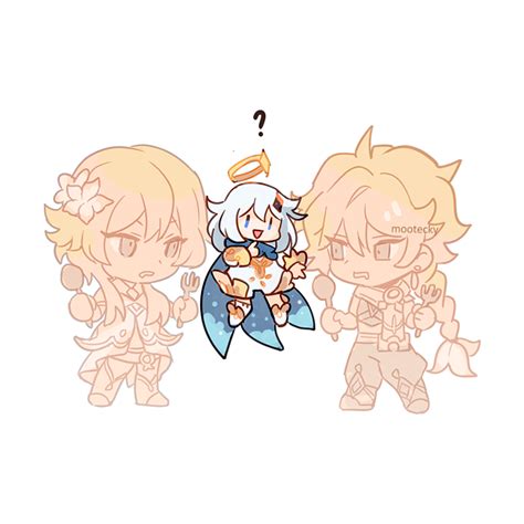 Lumine Aether And Paimon Genshin Impact Drawn By Mootecky Danbooru