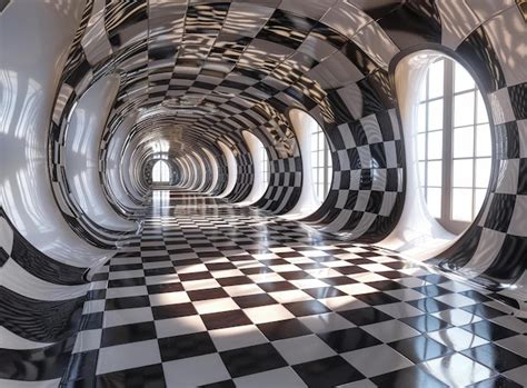 Checkerboard Tunnel Interior Design Premium Ai Generated Image