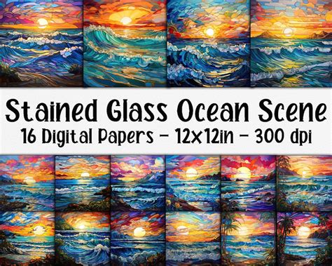 Stained Glass Ocean Scenes Digital Papers Ocean Stained Glass Stained Glass Ocean Scenes Digital Papers Ocean Stained Glass