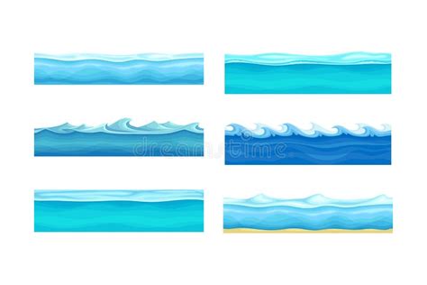 Blue Wave Layers Set Wavy Borders River Sea Or Ocean Blue Wave Vector Illustration Stock