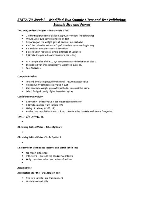Week Modified Two Sample T Test And Test Validation Sample Size