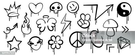 물방울이 떨어지는 페인트와 스프레이 효과가 있는 낙서 요소 세트 그래피티에 대한 스톡 벡터 아트 및 기타 이미지 그래피티