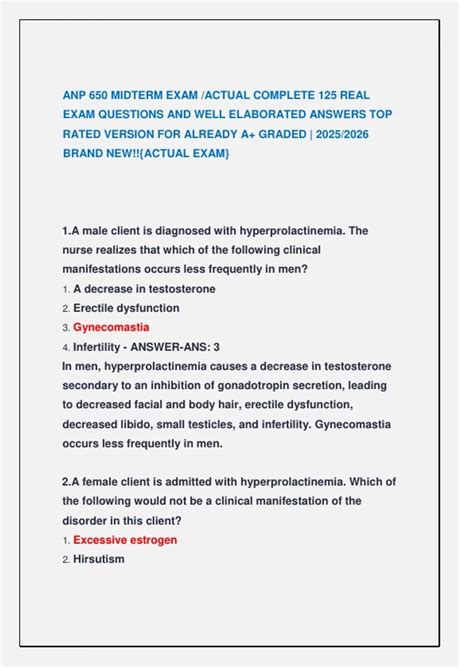 Anp 650 Midterm Exam Actual Complete 125 Real Exam Questions And Well Elaborated Answers Top