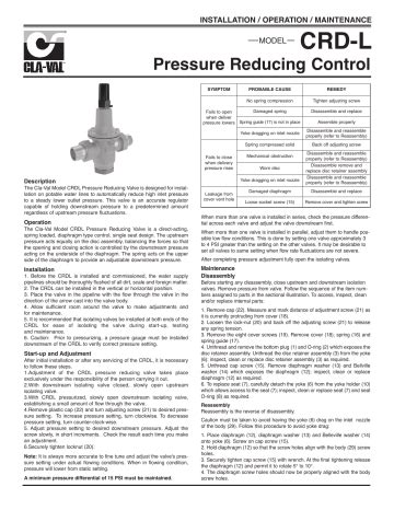 Cla Val Crd L Pressure Reducing Valve Quick Manual Manualzz