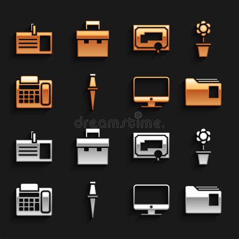 Set Push Pin Flower Pot Document Folder Computer Monitor Screen