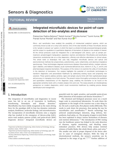 Pdf Integrated Microfluidic Devices For Point Of Care Detection Of