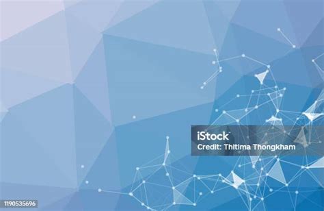 점과 선을 연결하는 추상적 인 파란색 다각형 공간 배경 기하학적 다각형 배경 분자 및 통신 과학 화학 생물학 의학 기술의 개념