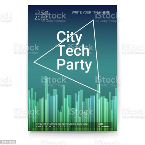 포스터 팜플렛 배너 전단지 디자인 레이아웃의 벡터 템플릿 텍스트 서식 파일 A4 크기 도시 테크노 파티 이벤트 모의 업이 고