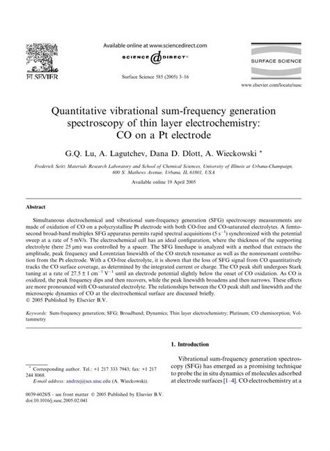 Pdf Quantitative Vibrational Sum Frequency Generation Spectroscopy Of Thin Layer
