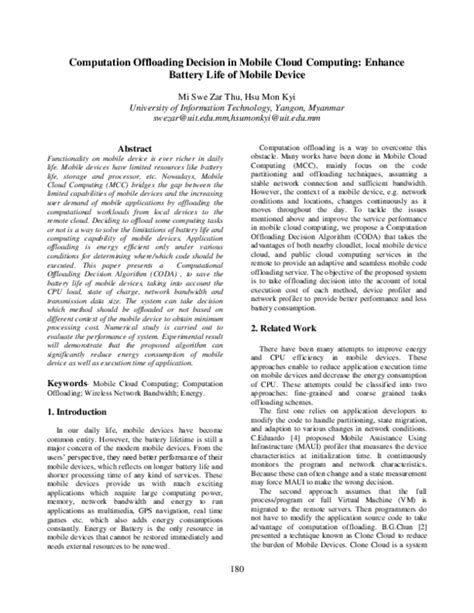 Pdf Computation Offloading Decision In Mobile Cloud Computing Enhance Battery Life Of Mobile