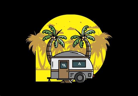 Premium Vector Teardrop Camper And Coconut Tree Illustration Design