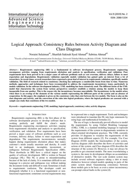 Pdf Logical Approach Consistency Rules Between Activity Diagram And Class Diagram