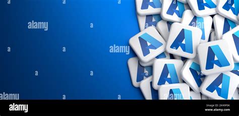 logos of the microsoft cloud services azure on a heap on a table web banner format with copy