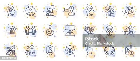 웹 앱용 Person Talk Fingerprint Research 및 User Info Line Icons의 개요 집합입니다 픽토그램 아이콘 벡터 3차원 형태에 대한 스톡