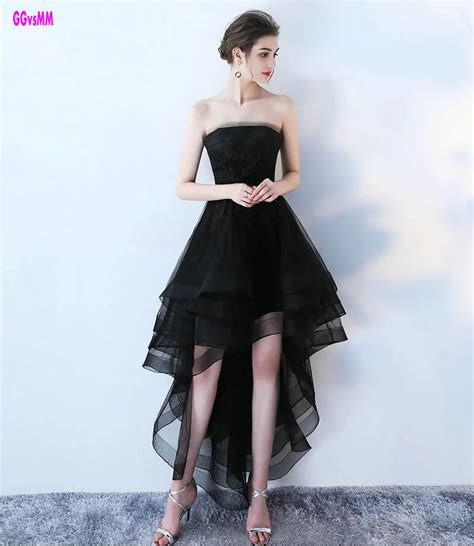 Elegant Black Prom Dresses 2018 New Sexy Strapless Lace Up Beach Built In Bra Formal Women