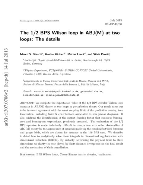 Pdf The 12 Bps Wilson Loop In Abjm At Two Loops The Details