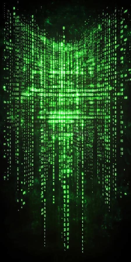 Abstract Green Matrix Code Digital Rain Background With Numbers And Green Lines On Black Stock