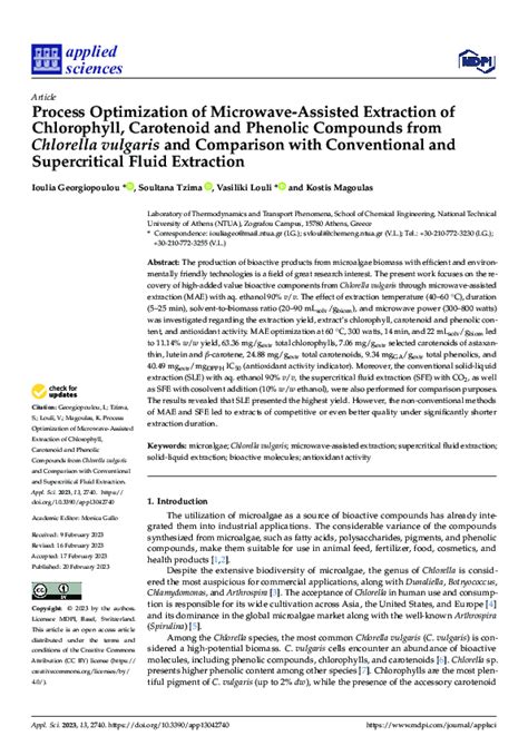Pdf Process Optimization Of Microwave Assisted Extraction Of Chlorophyll Carotenoid And