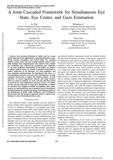 Pdf A Joint Cascaded Framework For Simultaneous Eye State Eye Center And Gaze Estimation