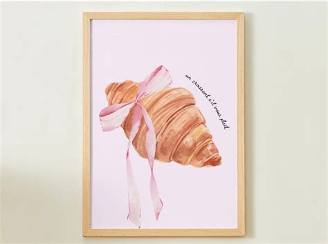Croissant Print Pink Cute Bow Etsy