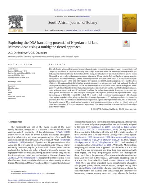 Pdf Exploring The Dna Barcoding Potential Of Nigerian Arid Land Mimosoideae Using A Multigene