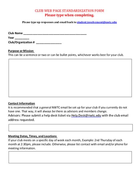 Fillable Online Club Web Page Standardization Form Please Type Fax