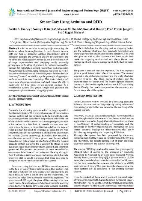 Pdf Smart Cart Using Arduino And Rfid