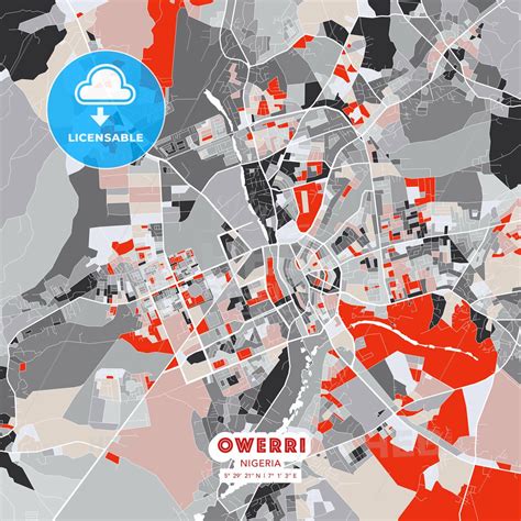 Owerri Nigeria Modern Street Map Poster Template With Gray And Red