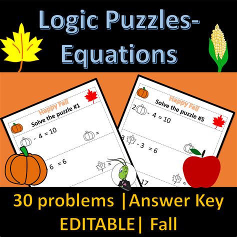 Fall Themed Solving Equations Logic Puzzles Made By Teachers