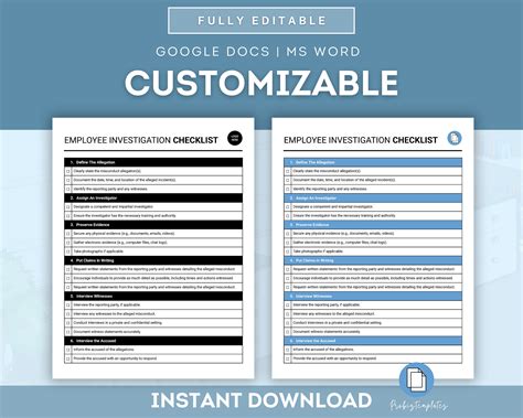 Employee Misconduct Investigation Checklist Template Workplace