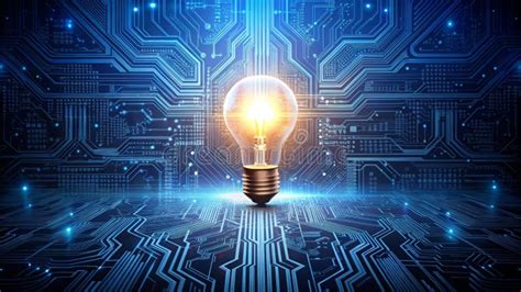 Illuminating Innovation A Glowing Lightbulb On A Circuit Board Representing Technological