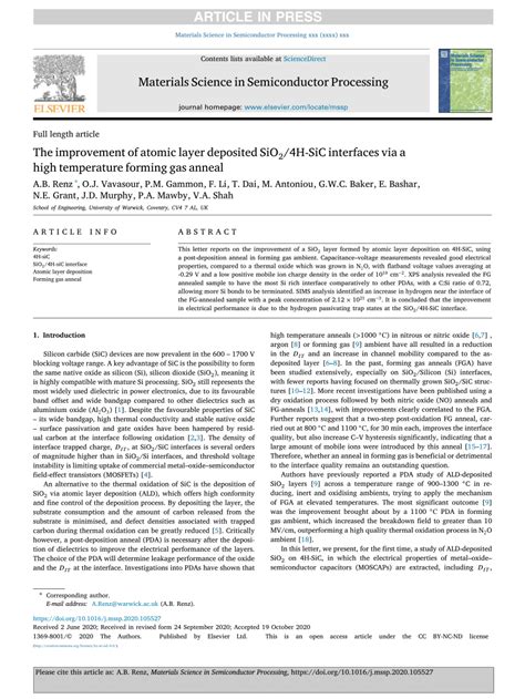 Pdf The Improvement Of Atomic Layer Deposited Sio2 4h Sic Interfaces Via A High Temperature
