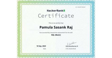 Sasank Raj Pamula On Linkedin Hackerrank Skill Certificate