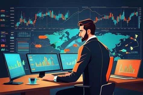 Premium Photo A Man Working At A Computer With A Graph Behind Him